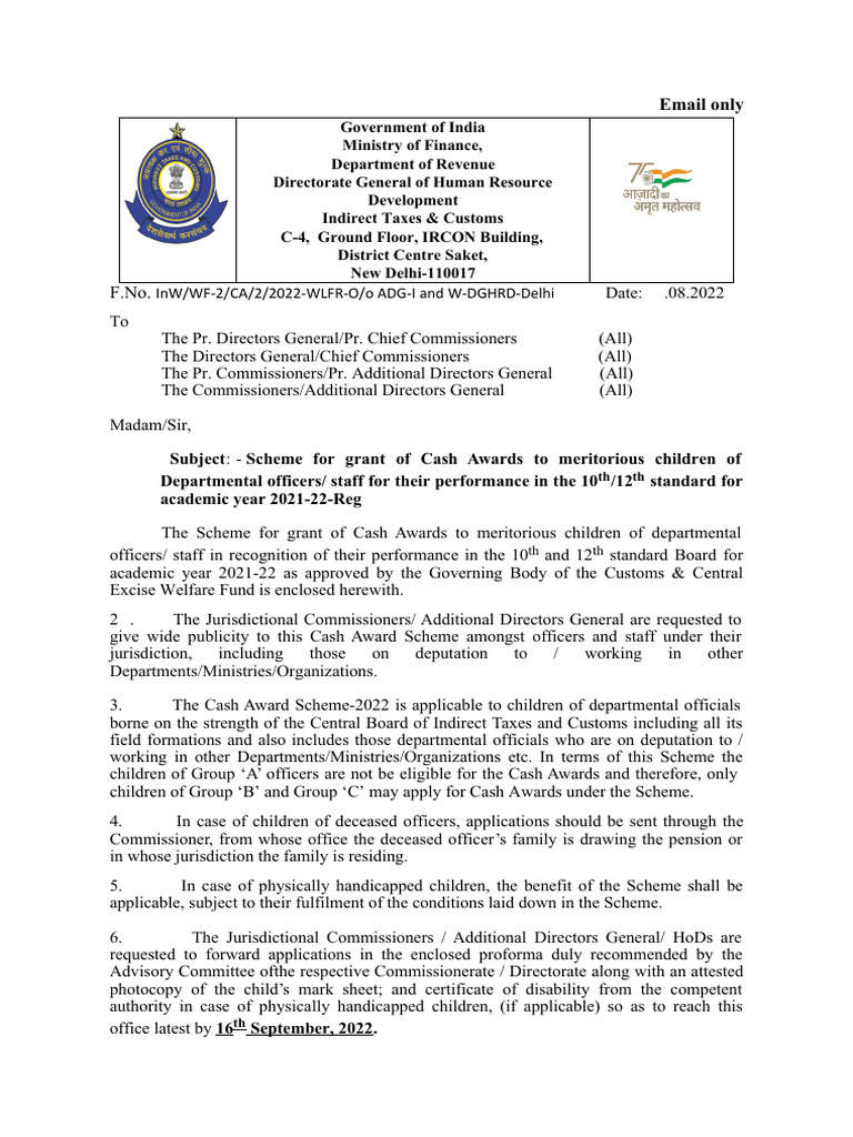 Cash Award Scheme for Meritorious Children | PDF
