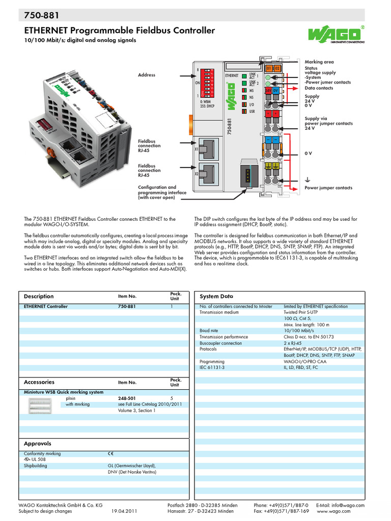 750-881 Programmable Fieldbus Controller | PDF | Ip Address | Ethernet