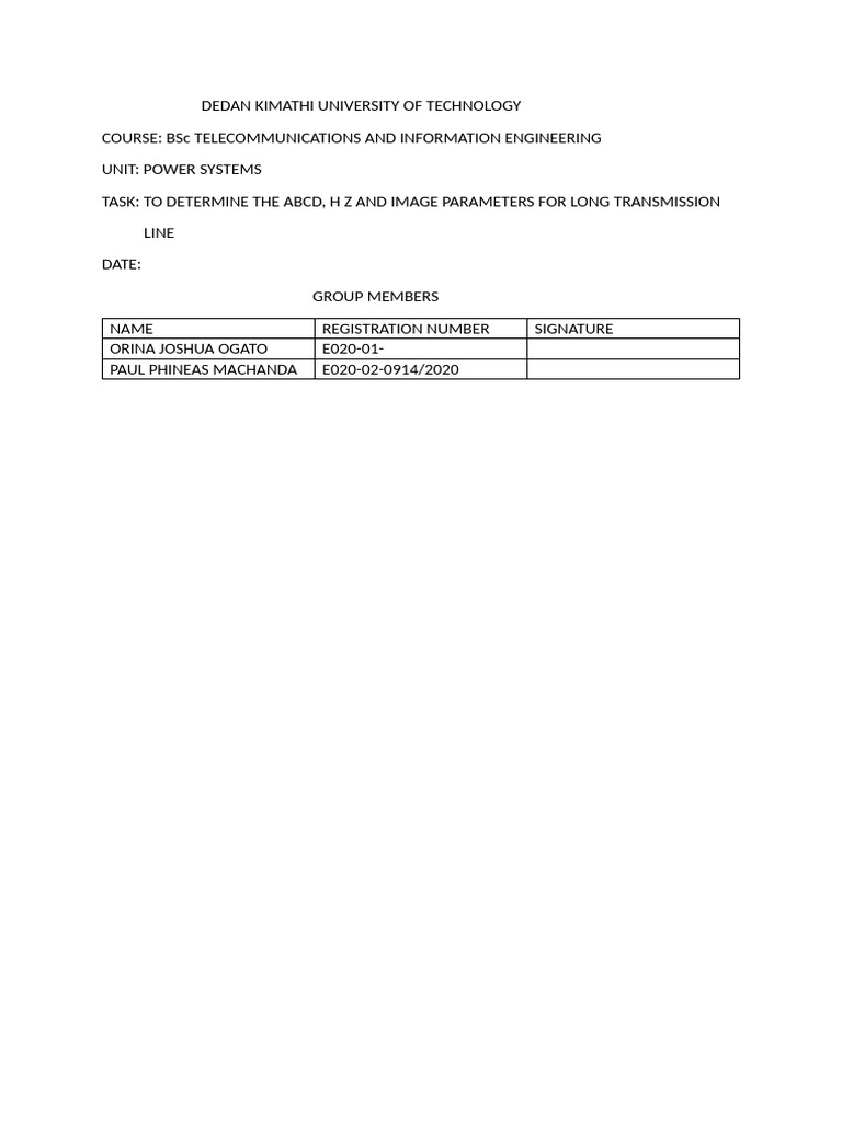 Dedan Kimathi University of Technology | PDF | Transmission Line | Electrical Impedance