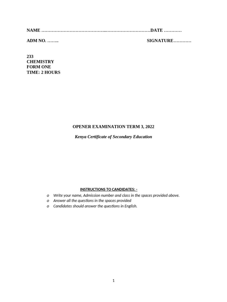 CHEMISTRY F1 2022 QS | PDF | Chemical Elements | Chemical Substances