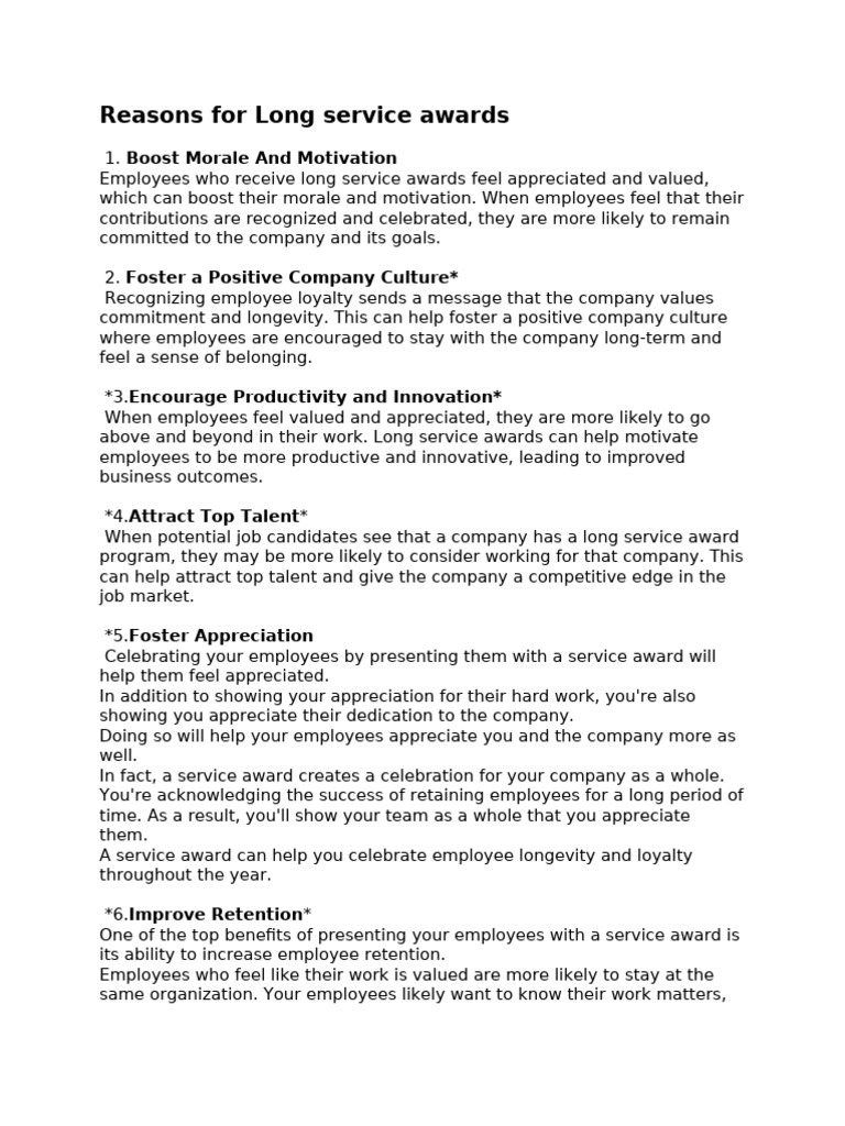 Benefits of Long Service Awards | PDF | Employee Retention | Motivation