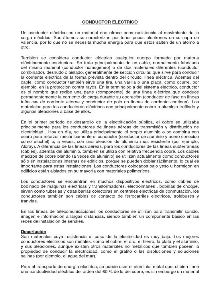 conductor electrico apunte | PDF | Conductor electrico | Ingeniería de Edificación