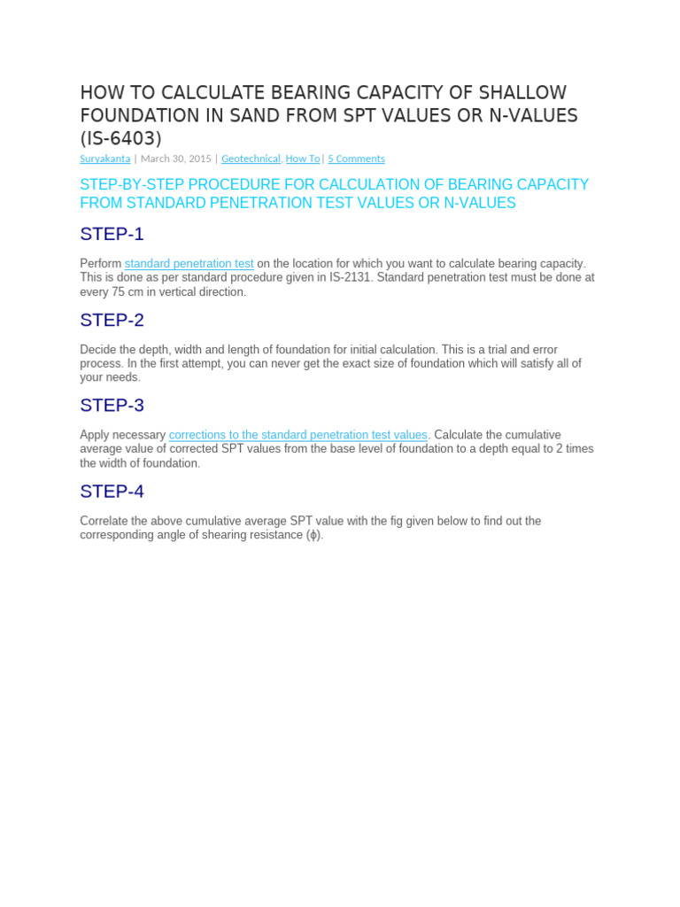 Bearing Capacity Calculation for Shallow Foundations | PDF ...