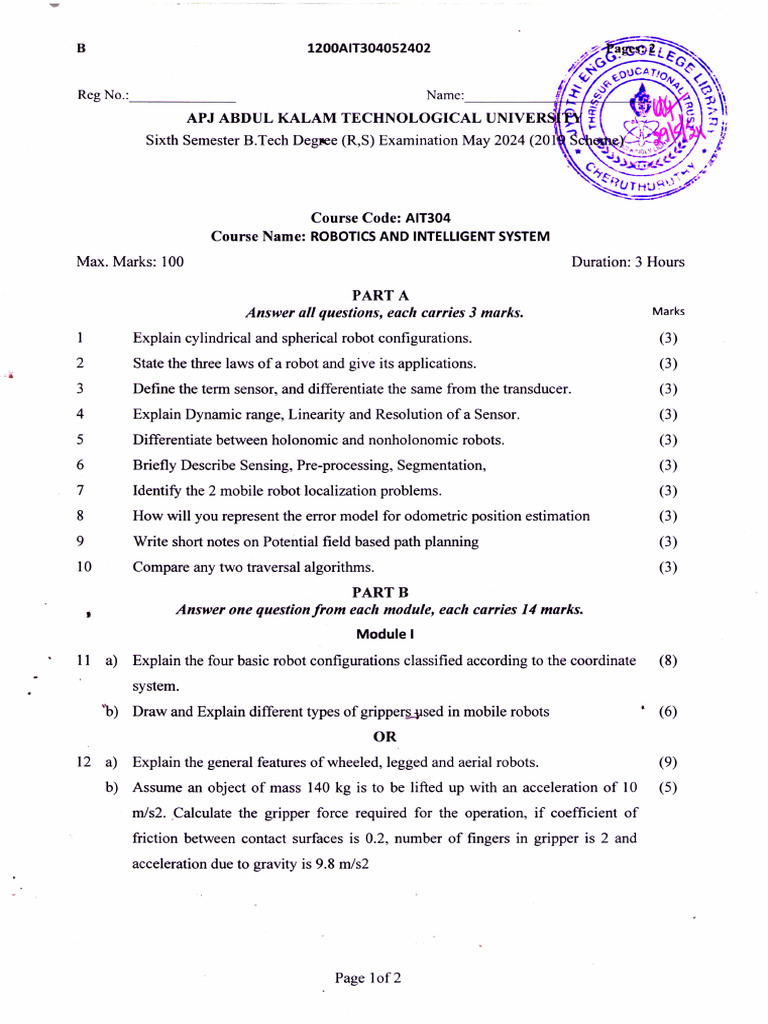 Robotics and Intelligent Systems Exam Notes | PDF | Applied Mathematics ...