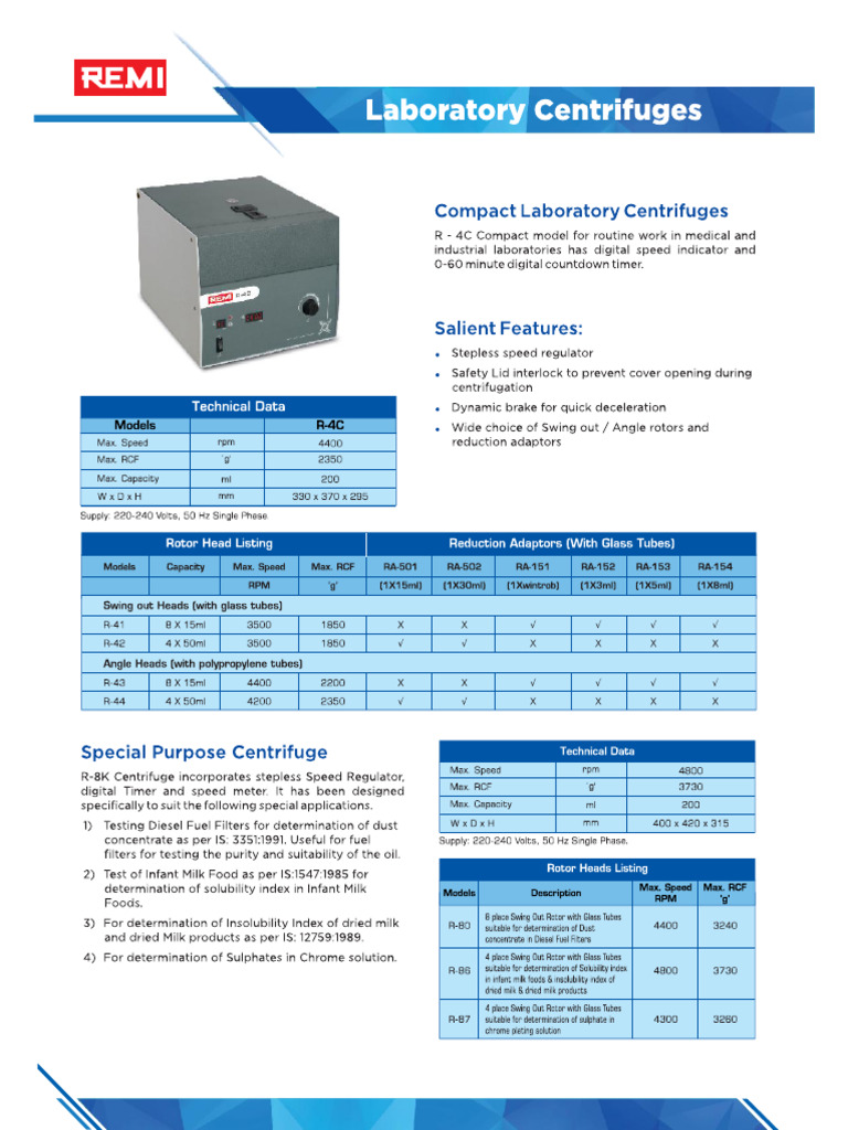 Laboratory Centrifuges R 4C R 8K | PDF