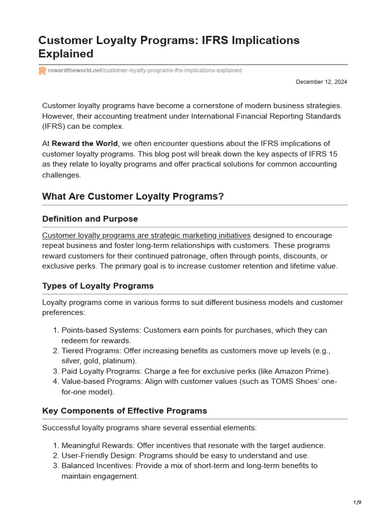 Customer Loyalty Programs IFRS Implications Explained | PDF | Loyalty Program | Revenue
