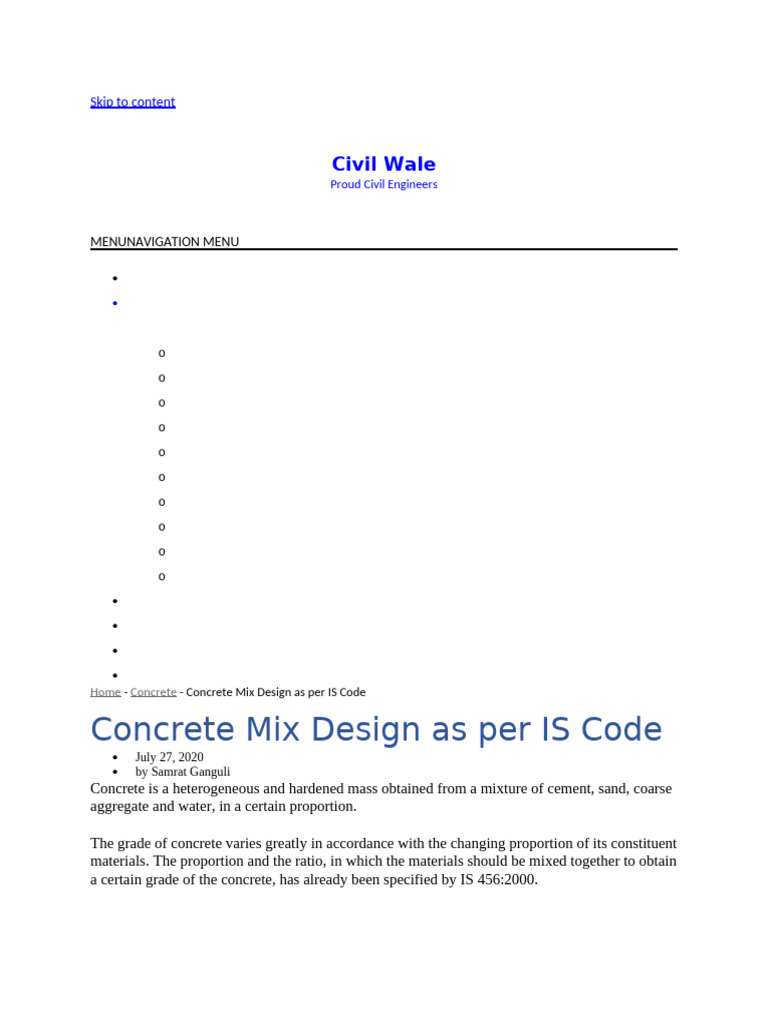 concrete Mix Design | PDF | Concrete | Construction Aggregate
