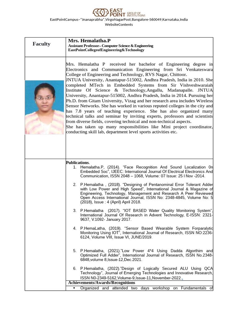 Faculty Profile Hema | PDF | Computing | Engineering