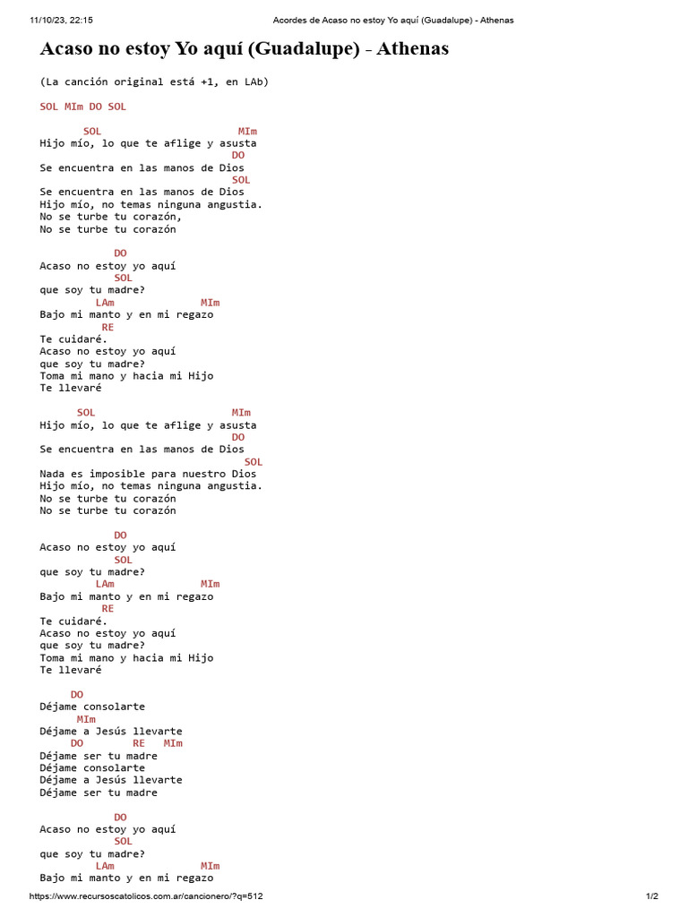 Acaso No Estoy Yo Aquí (Guadalupe) - Athenas | PDF