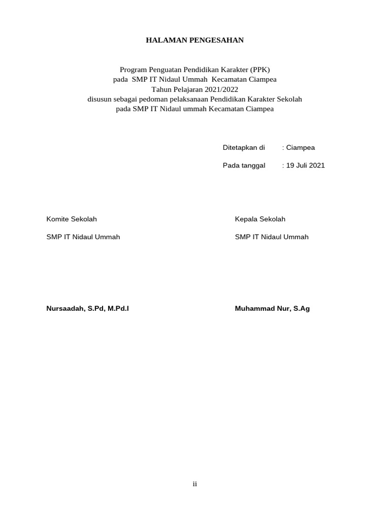 Program PPK SMP IT Nidaul Ummah 2021 | PDF