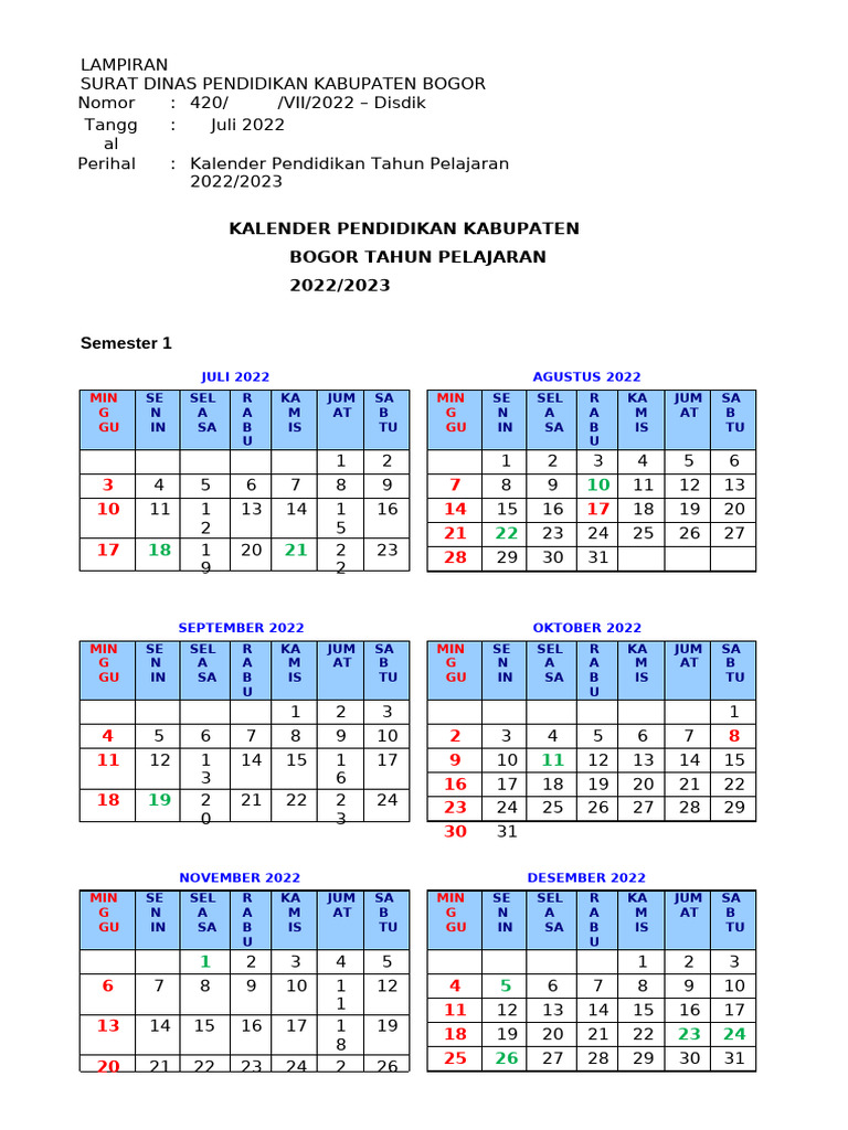 draft Lampiran Kalender Pendidikan 2022-2023 | PDF