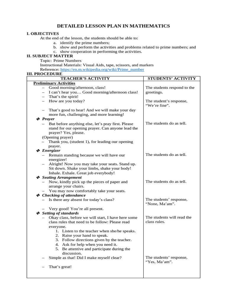 Prime Numbers Lesson Plan | PDF | Prime Number | Numbers
