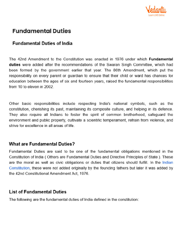Fundamental Duties | PDF