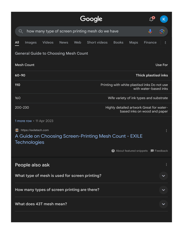 Screen Printing Mesh Count Guide | PDF | Graphic Design | Printing
