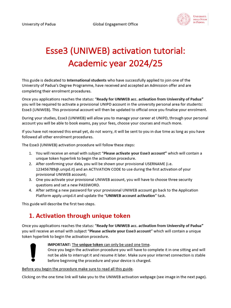 UNIPD - UNIWEB First Activation Guide - 2024 25 3 | PDF | Cyberspace | Software