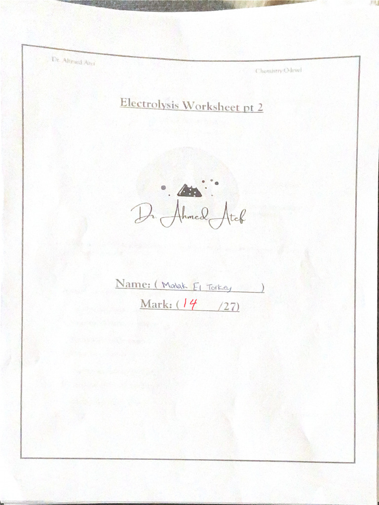 Electrolysis Worksheet PT 2 | PDF