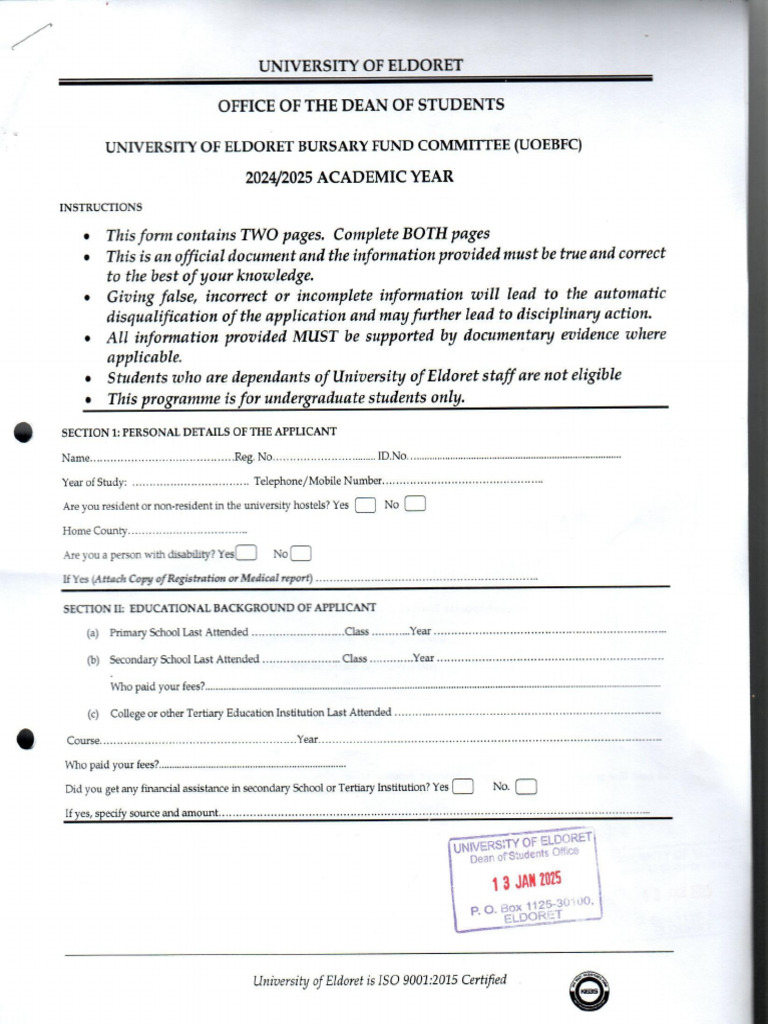 Application Form - Bursary, 2024-25 | PDF