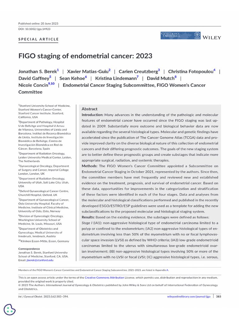 FIGO Staging of Endometrial Cancer - 2023 | PDF