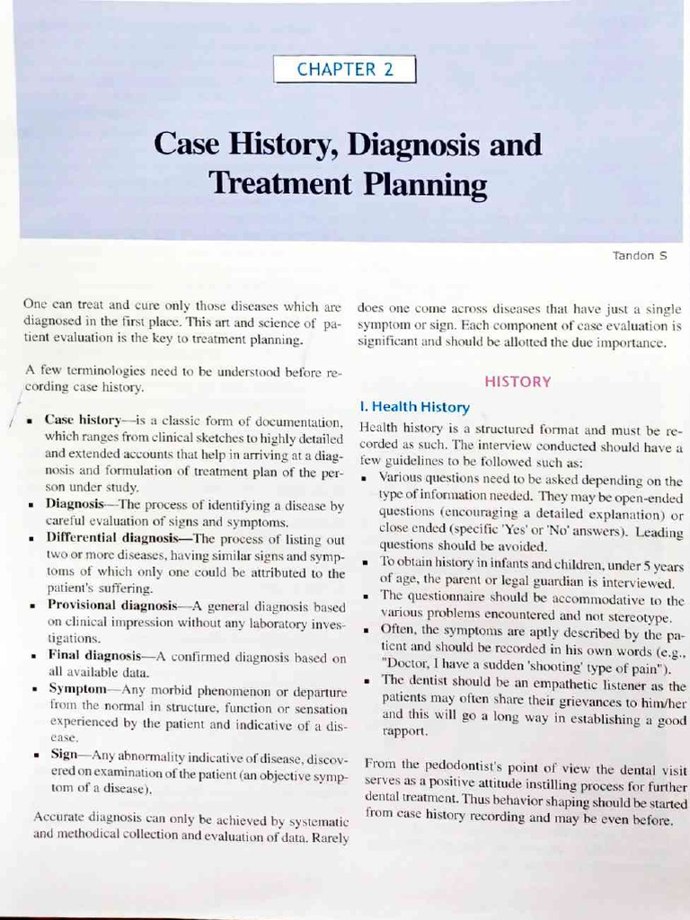 Case History, Diagnosis ND Treatment Planning, PEDO. | PDF