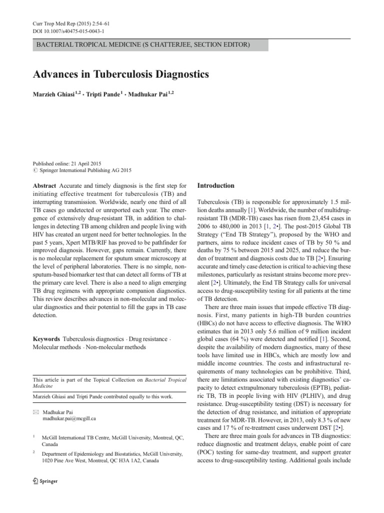 Advances in Tuberculosis Diagnostics | PDF | Tuberculosis | Clinical Medicine