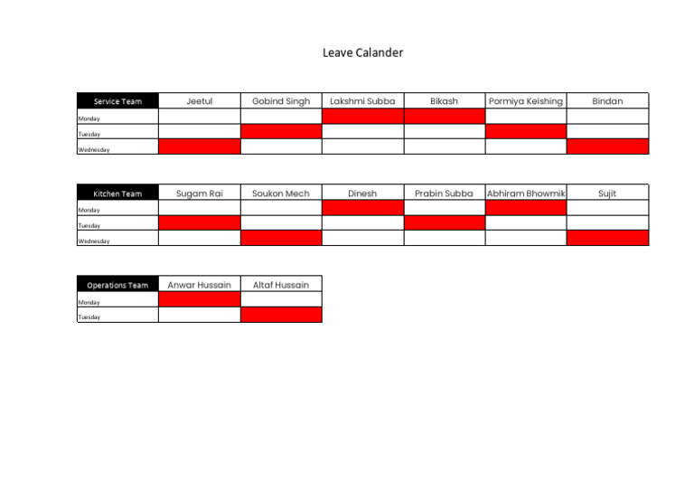 Leave Calander | PDF