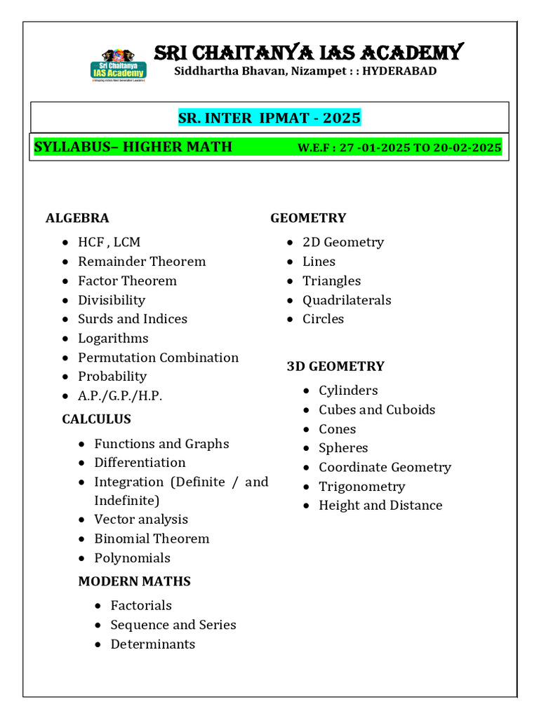 IPMAT Math Syllabus | PDF