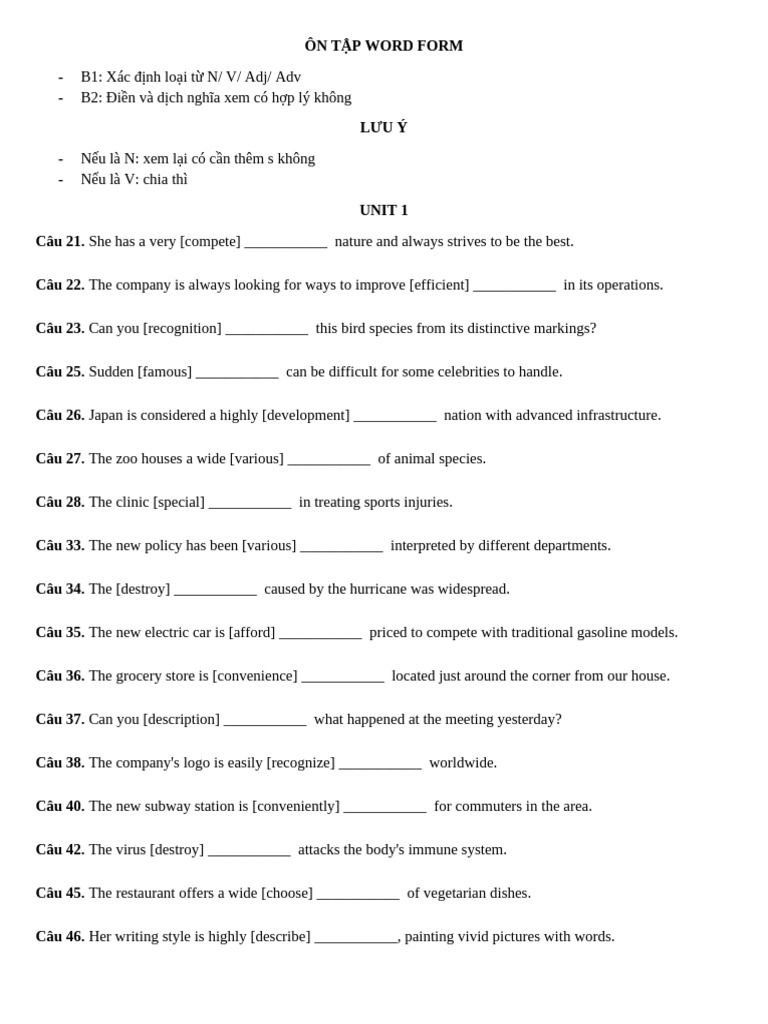 ÔN TẬP WORD FORM | PDF