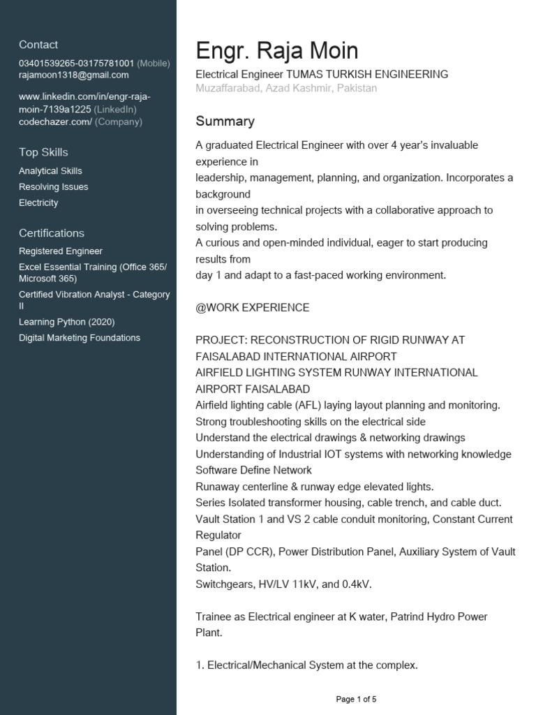 Moin Resume Linkedin | PDF | Engineering | Electrical Engineering