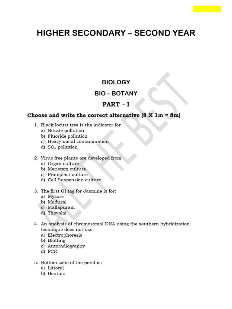 12th Biology Model Question Paper em | PDF | Open Reading Frame ...