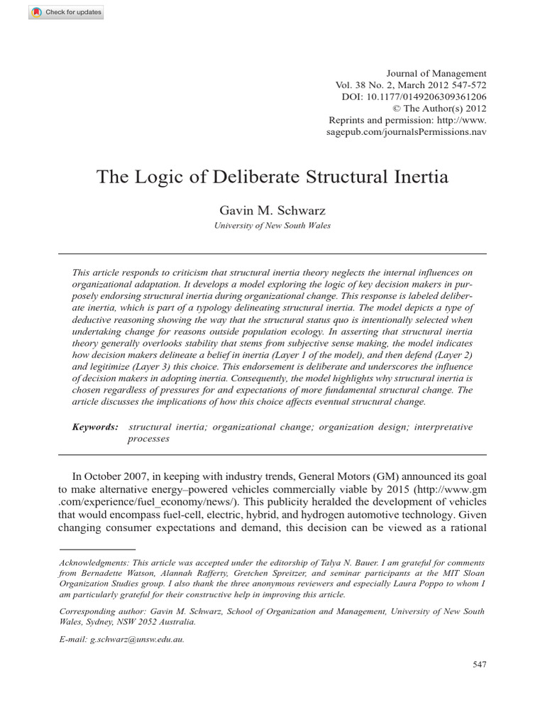 Schwarz 2010 The Logic of Deliberate Structural Inertia | PDF ...