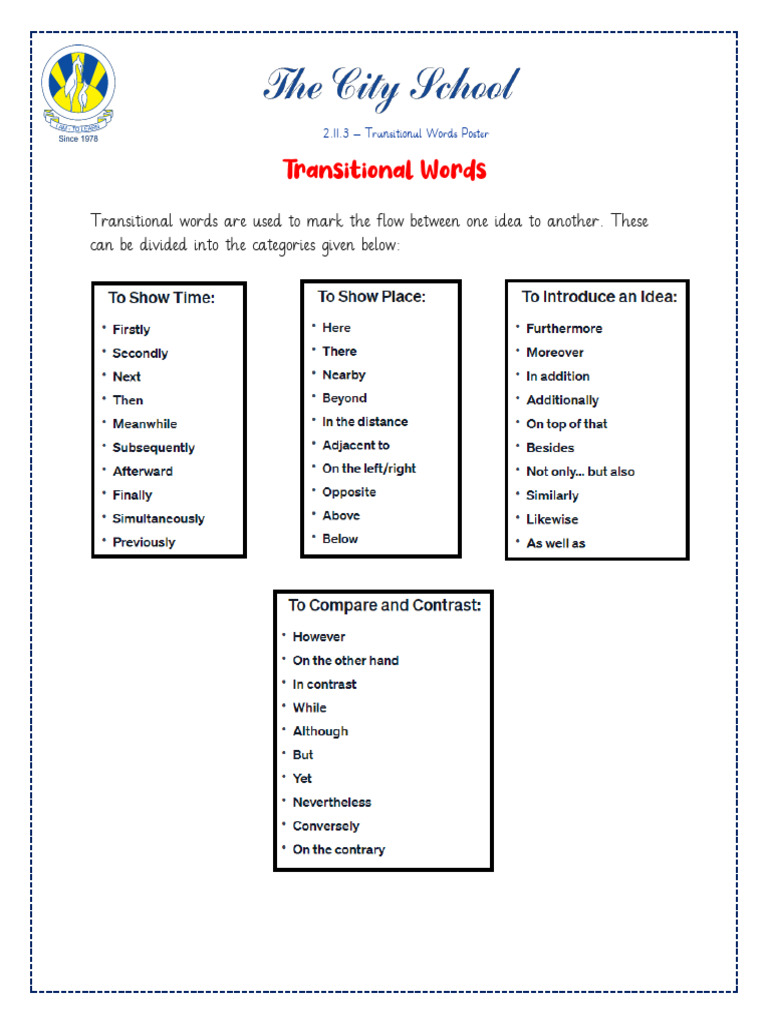 Transitional Words Usage Guide | PDF
