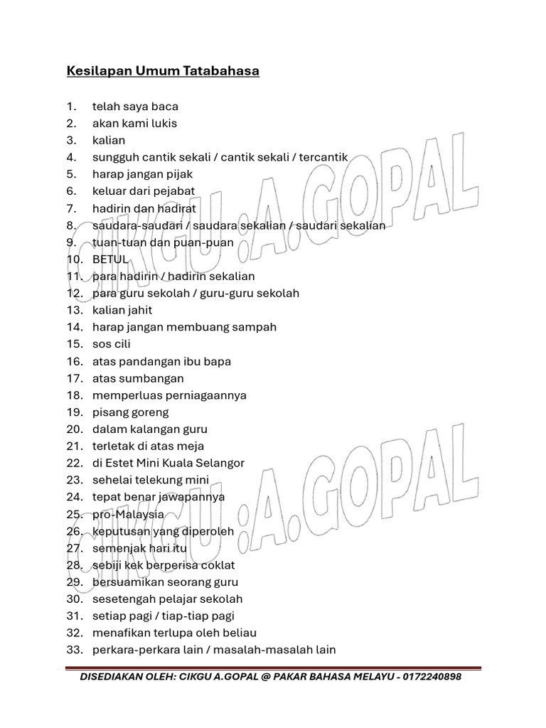 Kesilapan Umum Tatabahasa | PDF