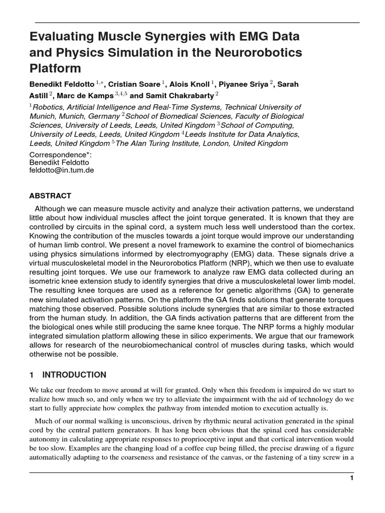Muscle Synergies Analysis via EMG and Simulation | PDF ...