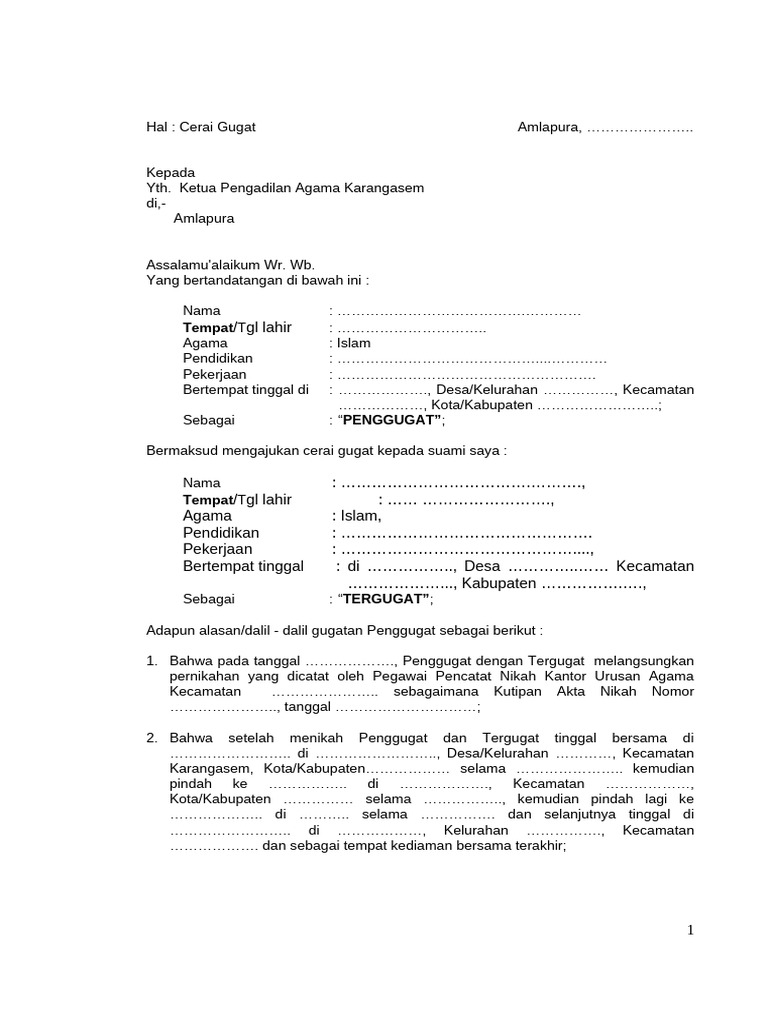 Formulir Cerai Gugat | PDF