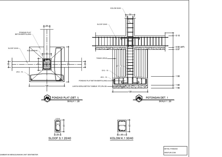 Denah Dan Detail Pondasi Footplat-Model | PDF