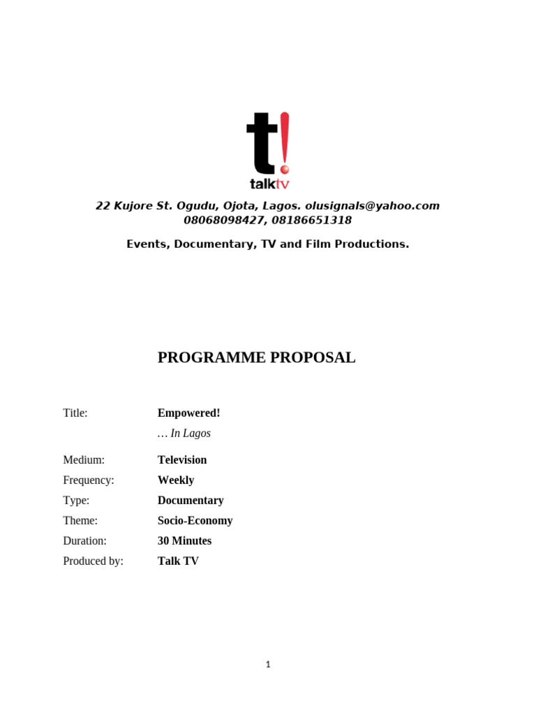 PROGRAMME PROPOSAL | PDF | Television | Unemployment