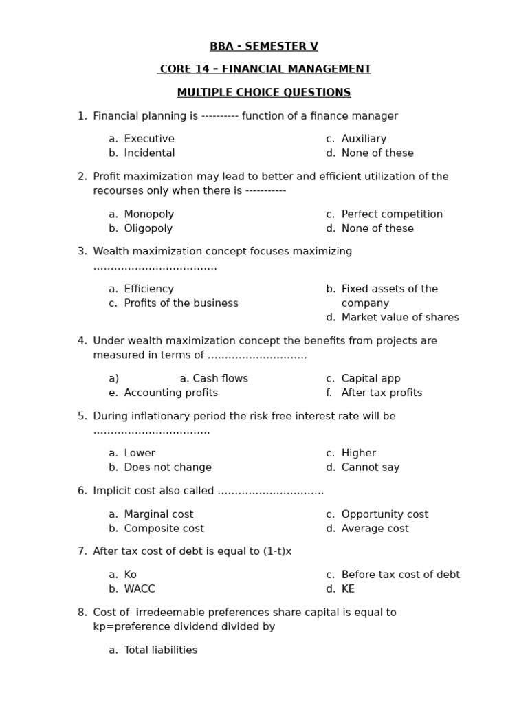 Bba - Sem V Financial Management | PDF | Preferred Stock | Bonds (Finance)