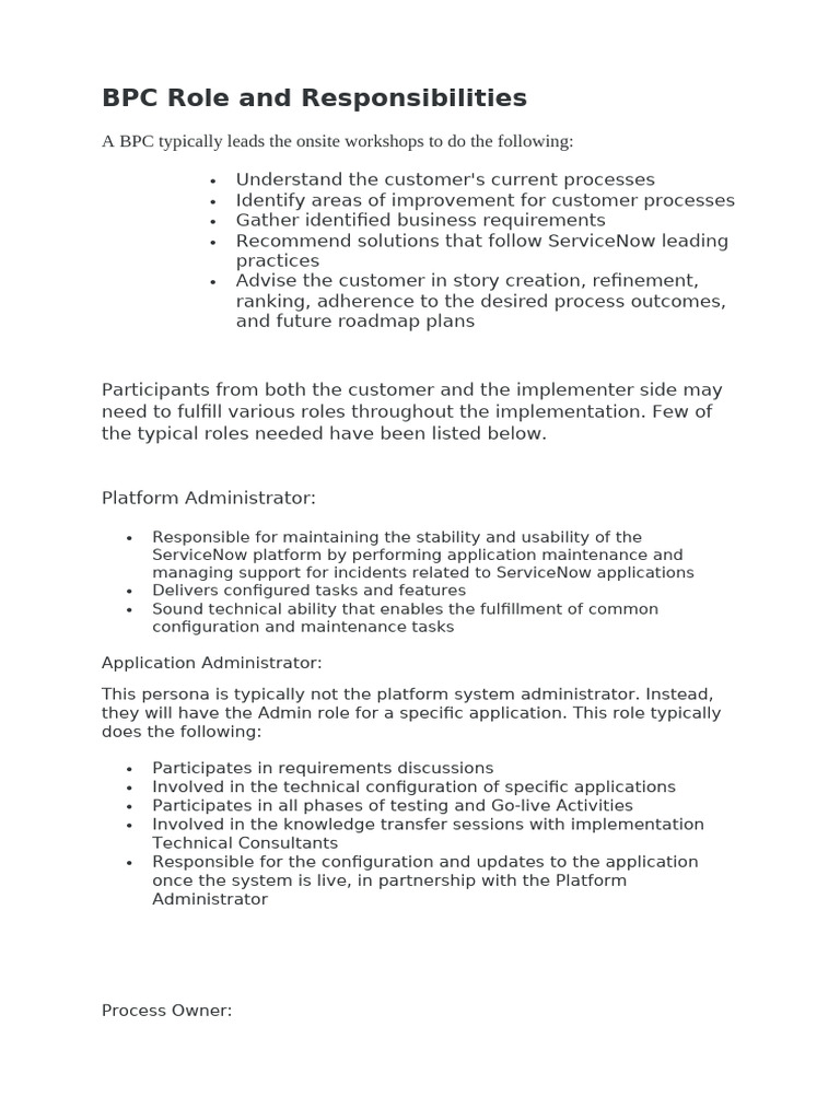 BPC Role and Responsibilities | PDF | Usability