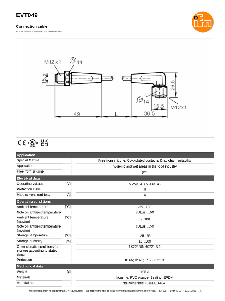 Hygienic Food Industry Cable EVT049 | PDF | Electrical Connector ...
