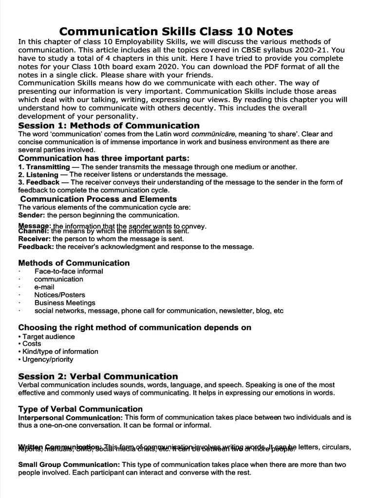 pdf-communication-skills-class-10-notes-pdf_compress | PDF pdf-communication-skills-class-10-notes-pdf_compress | PDF