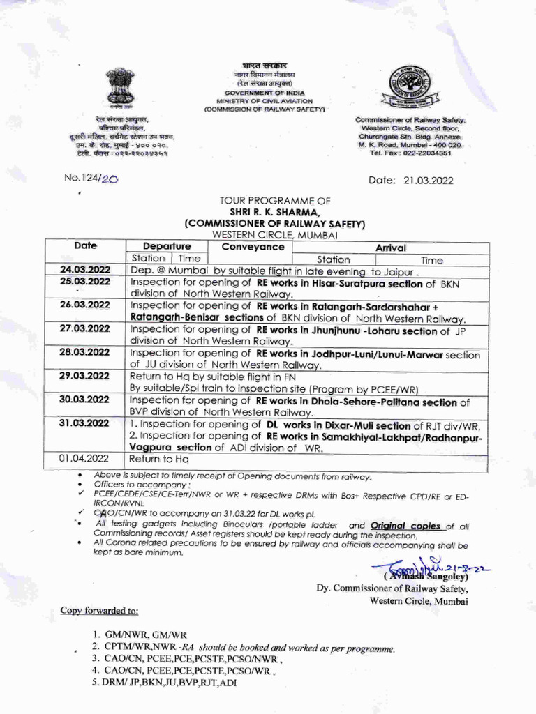 Tour Progr. CRS - WC Dated 25.03.2022 | PDF