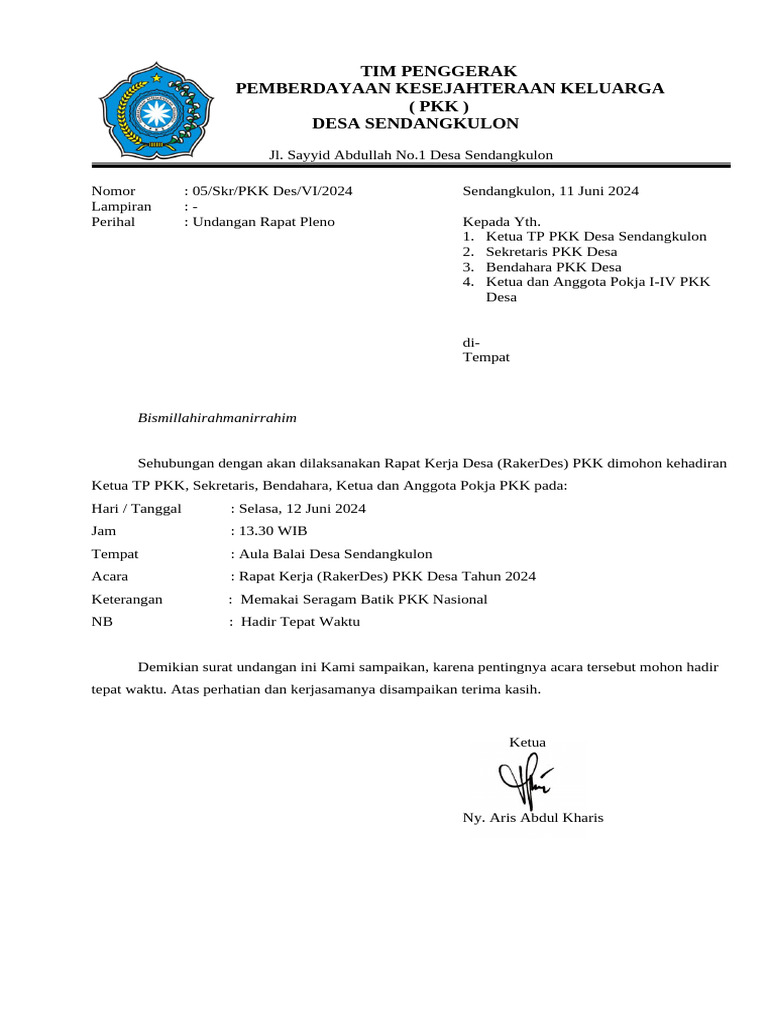 Undangan PKK Mei 2024 | PDF