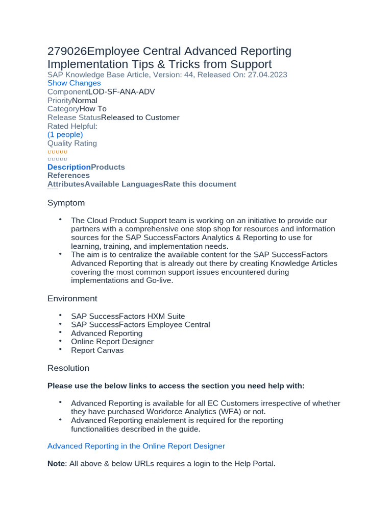 279026employee Central Advanced Reporting Implementation Tips | PDF ...
