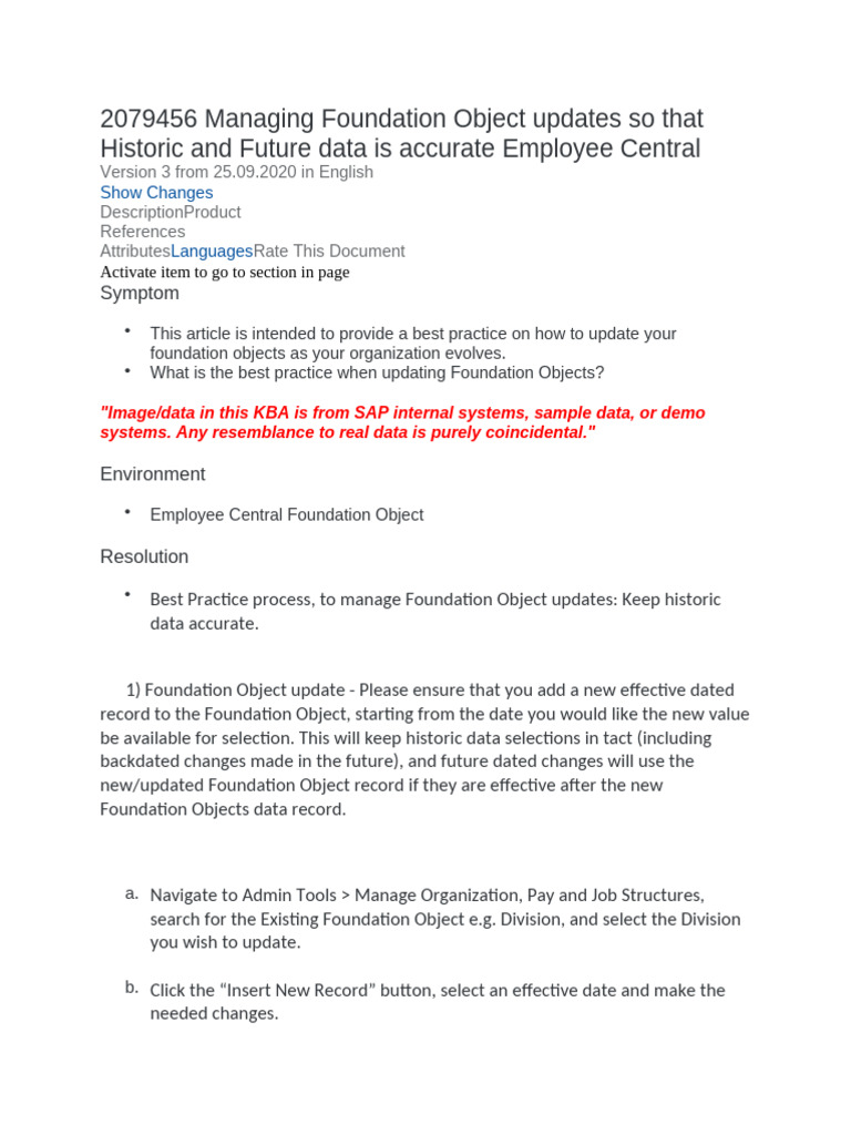 Managing Foundation Object Updates So That Historic and Future Data Is ...