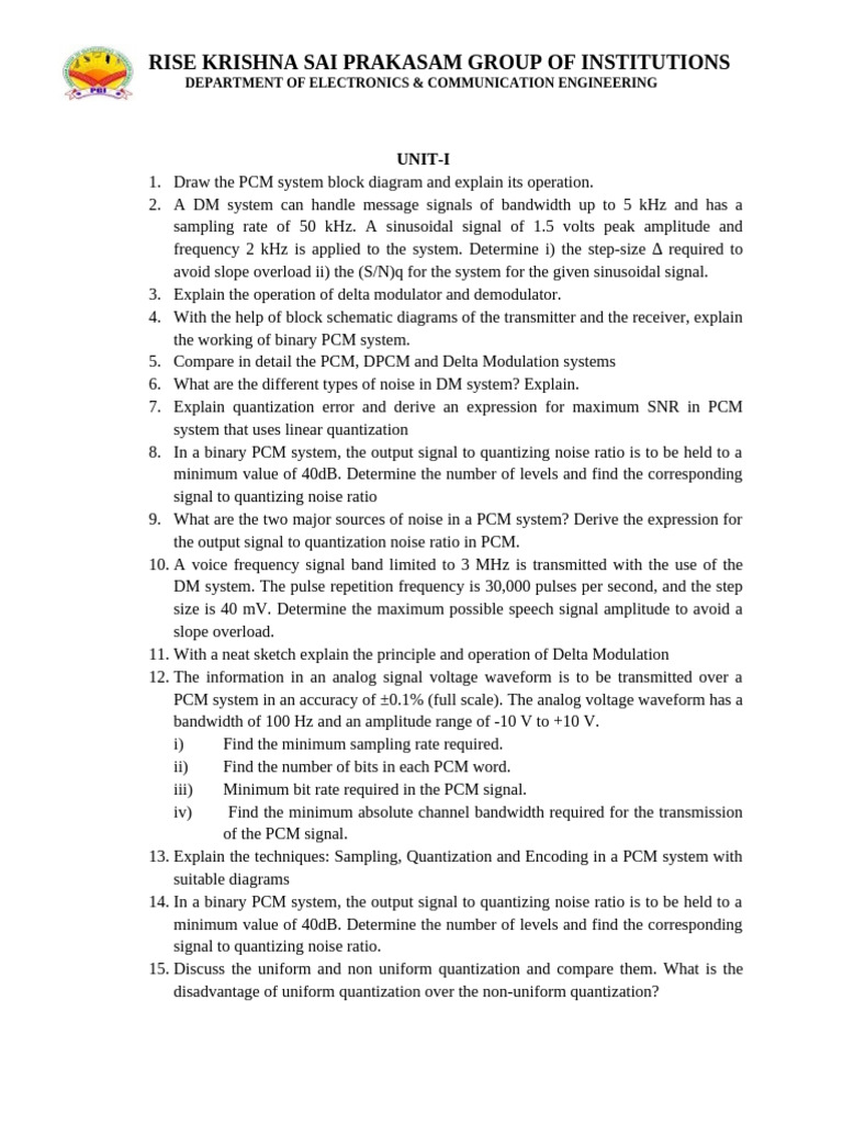 PCM and Modulation Techniques Guide | PDF | Signal To Noise Ratio ...