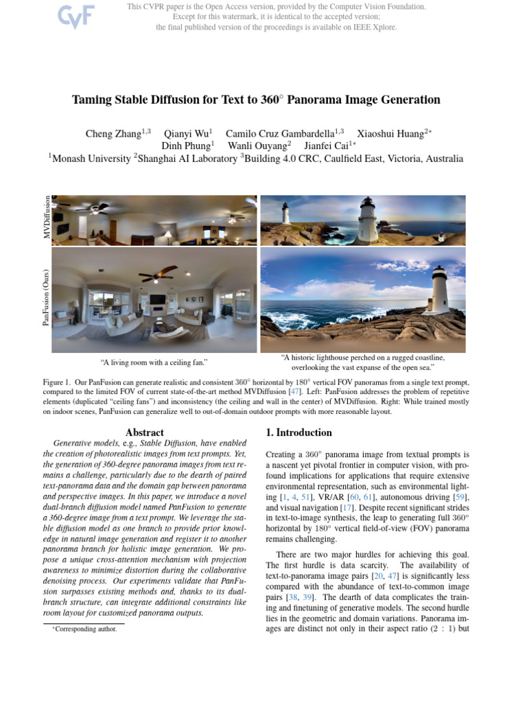 Taming Stable Diffusion For Text To 360 Panorama Image Generation | PDF