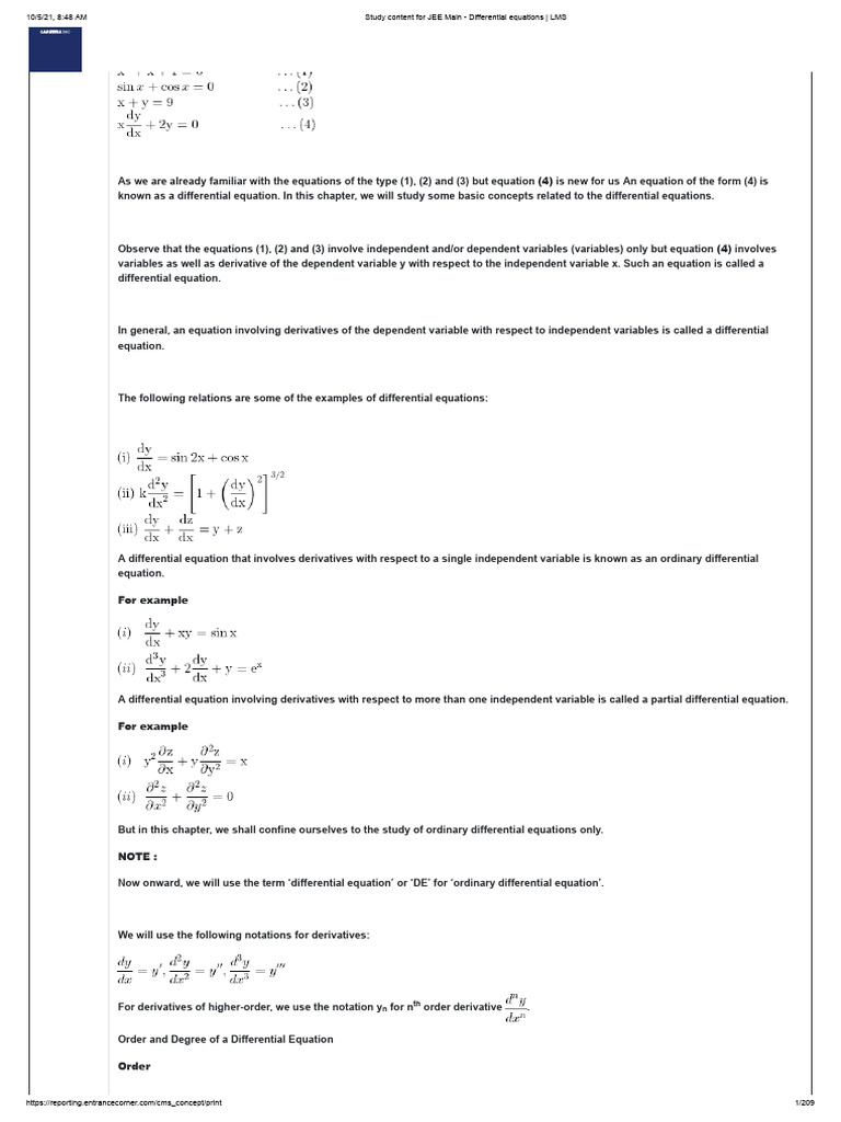 Differential equations | PDF | Equations | Derivative
