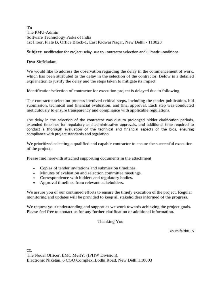 Justification for Project Delay Reasons | PDF