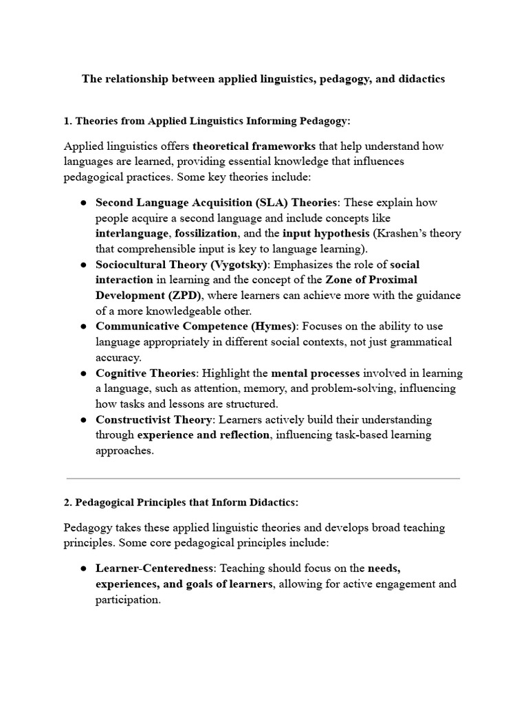 The Relationship Between Applied Linguistics, Pedagogy, and Didactics ...