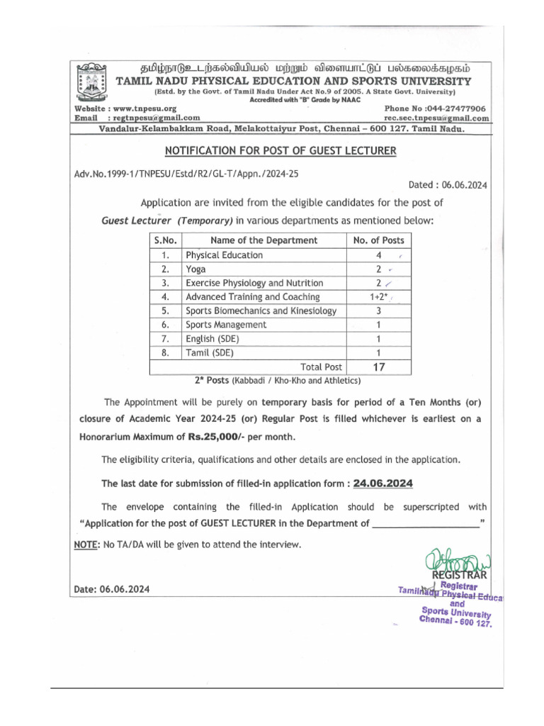 Tamil Nadu Guest Lecturer Application Guide | PDF | Doctor Of ...